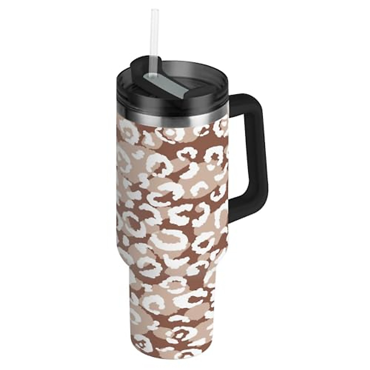pnyoin White Abstract Modern Leopard Insulated Tumblers 30 oz Water Bottle Stainless Steel Tumbler Cups with Handle and Straw BPA-Free Travel Coffee Mug for Camping Office