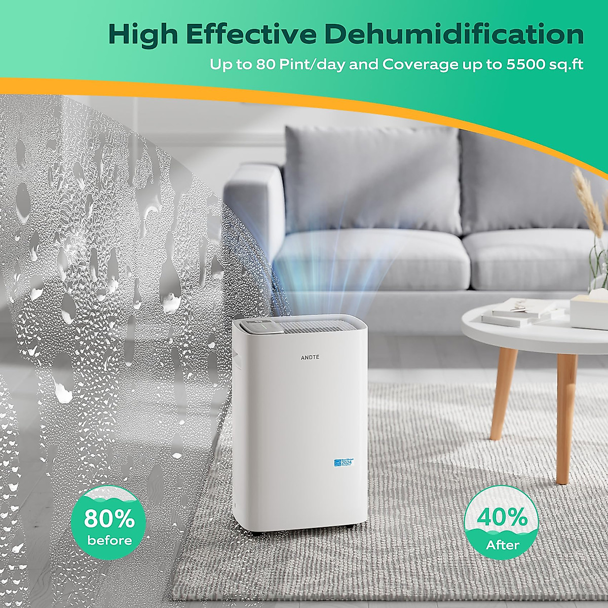 52 Pints Energy Star Dehumidifier, 4500 Sq.Ft Dehumidifier for Basement and Home, Large Room Dehumidifiers with Drain Hose & Water Tank, 24H Timer, Auto Defrost, Dry Clothes - 2024 Energy Star