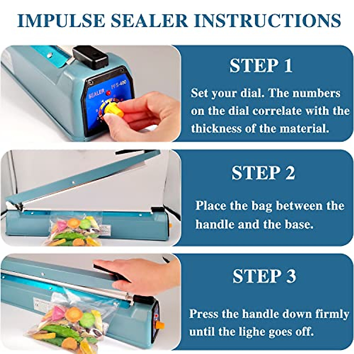 Impulse Heat Sealer 16 Inch Mylar Bag Sealer Heat Seal Machine, 110v Manual Heat Sealer for Plastic/Poly/Cookie Bags, 8 Replacement Parts & Teflon Cloth Strip(2 Round Cutter Lines Included)