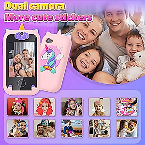 Lizzbey Unicorn Phone for Girls Age 3-8 - Touchscreen Learning Toy with Camera and 8G SD Card