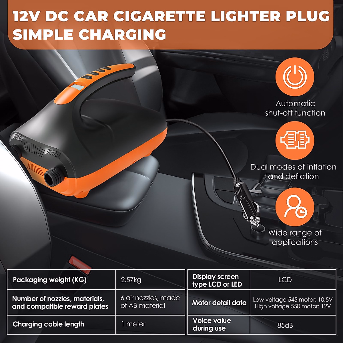 furein 20PSI High Pressure SUP Air Pump, Electric Paddle Board Pump Auto-Off, Dual Stage Inflation & Deflation Function, 12V DC Car Connector for Inflatable Stand Up Paddle Boards, Boats, Tent Kayaks