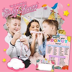 What is Your Donut Name Game, Game Sign and 30 Cards, Donut Birthday Party Sign for Girls, Holiday Activity, Wedding, Anniversary, Kids Donut Activity Cards