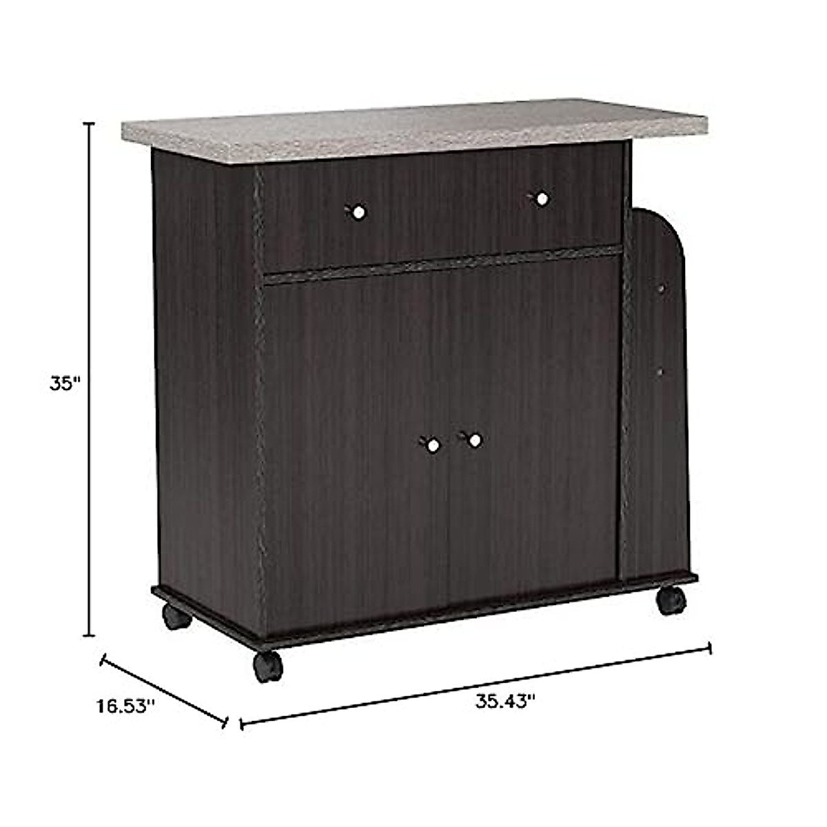 Hodedah Import Kitchen Island with Spice Rack and Towel Rack, Chocolate