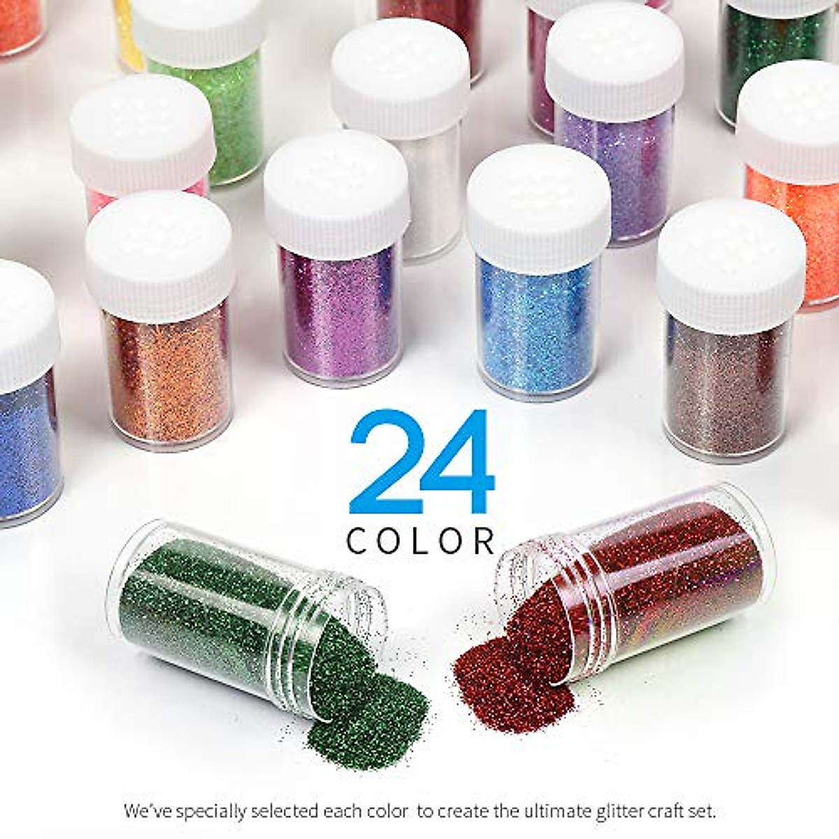 Fine Glitter, Teenitor 24 Jars Glitter for Resin Art Crafts, Tumbler Scrapbooking, Body Nail Glitter