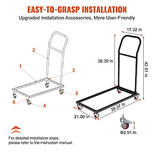 VEVOR Folding Chair Dolly, 39"L x 21"W x 42.9"H L-Shaped Steel Vertical Storage Cart, Multi-Function Chair Cart with 4 Casters 12 Chairs Capacity for Flat Stacking Plastic Resin & Wood Chairs, Black