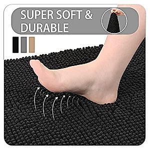 Ompaa Chenille Indoor Door Mat Entryway Rug, 36x24 Black, Super Absorbent Mud Mats for Dirty Dogs Paws & Muddy Shoes, Non Slip Welcome Floor Doormats for Home Front Back Door, Patio, Garage, Entrance