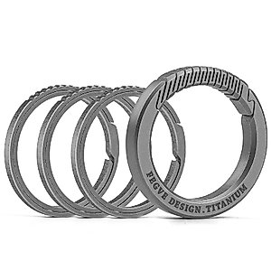 TISUR Carabiner Keychain Ring Titanium Heavy Duty Split Rings for Men and Women (1pc round key carabiner+3pcs Large key rings)