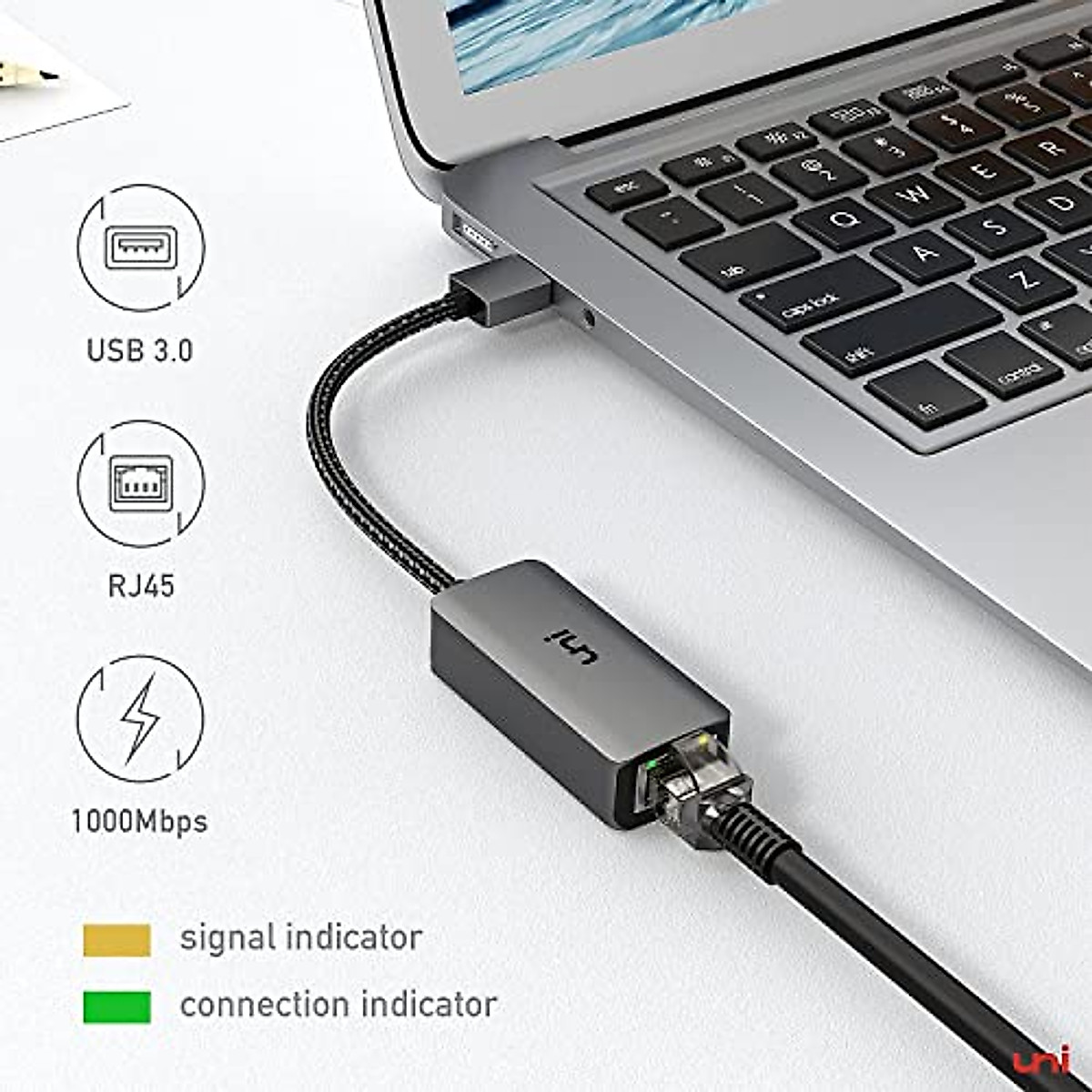 USB to Ethernet Adapter, uni Driver Free USB 3.0 to 100/1000 Gigabit Ethernet LAN Network Adapter, RJ45 Internet Adapter Compatible with MacBook, Surface, Laptop PC with Windows, XP, Vista, Mac/Linux