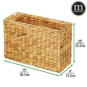 mDesign Rustic Farmhouse Rice Weave Hyacinth Toilet Paper Holder Basket - Small Storage Organizer Tank Topper for Bathroom Counter or Top of Toilet - Holds 6 Rolls of Toilet Paper - Natural/Tan