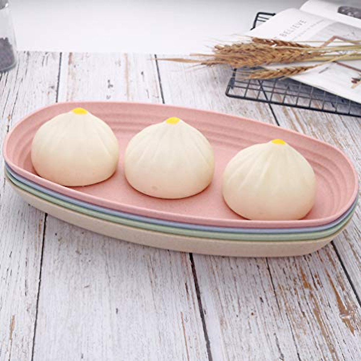 DOITOOL Rectangular Platter Wheat Straw Dinner Plate Tea Cup Saucer Coffee Mug Tray Steak Pizza Salad Pasta Pie Dessert Serving Tray (Random Color)