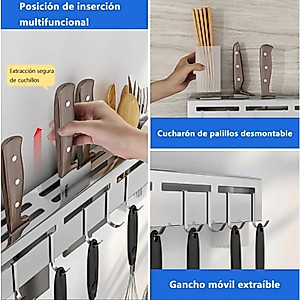 UPQRSG 15.7 inch Kitchen Knife Holder for Wall, Stainless Steel Knife Rack, No Punch Wall Mounted Multifunction Kitchen Utensil Hanger, Tableware Storage Rack Knife Rest for Home