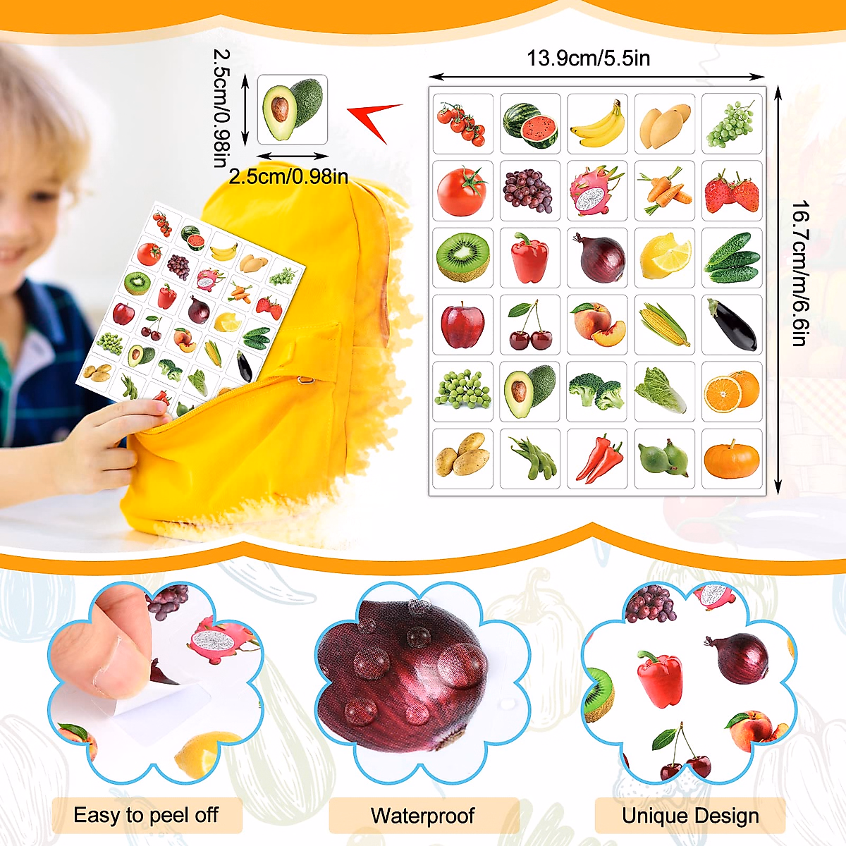 600 Pcs Fruits Vegetable Stickers for Kids Fruits Vegetable Photos Stickers Garden Stickers Realistic Food Fruit Stickers Teachers Student Stickers for Classroom Theme Party Favor (Fruits Vegetable)