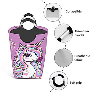 Affany Unicorn Girl Rose Laundry Basket with Handles for Bedrooms Collapsible Waterproof Storage Basket Nursery Box for Kids Room,Toy Organizer,Home Decor,Baby Hamper