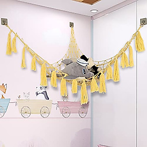 YELIENM Stuffed Animals Net or Hammock with LED Light, 59 inch Toy Hammock Net for Stuffed Animals Corner Hanging Stuffed Animal Storage Stuffed Animal Holder for Nursery Kids Bedroom (Yellow)…