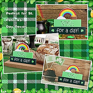 3 Pieces St Patricks Day Table Wood Signs, Rainbow Shamrock Table Top Decor Irish Lucky Wood Block St Patricks Day Wooden Sign Centerpiece for Home Fireplace Office Shelf