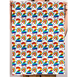 CENTRAL 23 Rainbow Wrapping Paper - 6 Sheets of White Gift Wrap - 2nd Birthday Gifts for Boys and Girls - Age 2 Two - Comes with Fun Stickers