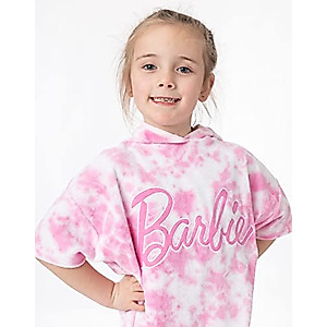 Barbie Girls Towel Poncho | Kids Pink Tie Dye Wearable Bath Towel | Doll Graphic Changing Robe | Cosy Swimwear Beach Cover Up