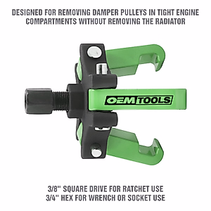 OEMTOOLS 25090 Harmonic Balancer Puller Kit, Adjustable 3-Jaw Puller Fits Most Late Model Automobiles & Trucks, Forcing Screw Fits a 3/8” Square Drive, Includes 4 Forcing Rods, 6 Piece
