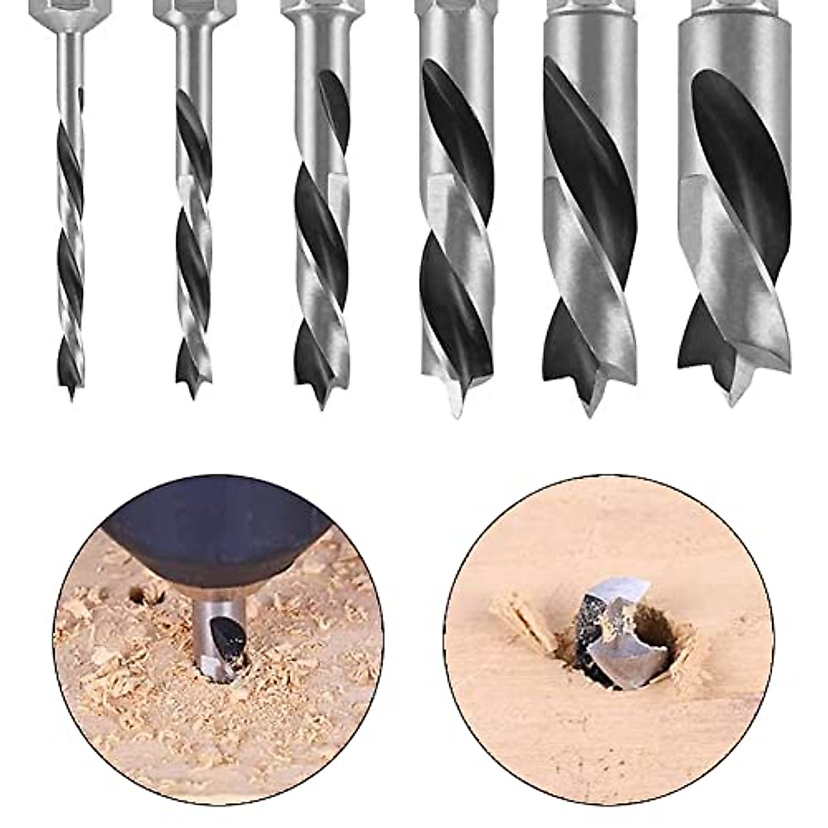 SeonFook 6PCS Stubby Drill Bit Set 1/4-Inch Quick Change Hex Shank 4241 High Speed Steel Woodworking Tool Bits for Drill Set Used in Tight Spaces