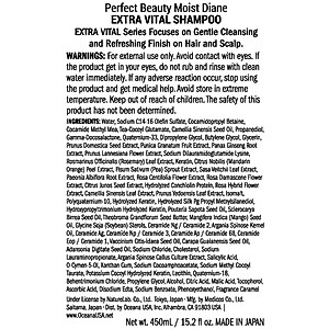 Moist Diane Perfect Beauty Extra Vital Shampoo, Sulfate-Free, with Organic Argan Oil & Vitalizing Keratin from Japan, Rejuvenate Silky Smooth Hair Hair Care, for Men and Women, 15.2 fl oz/450 ml