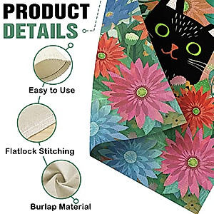 Dyrenson Welcome Spring Black Cat Decorative Garden Flag, Kitty House Yard Lawn Daisy Pansy Red Blue Flower Floral Outside Decoration, Summer Seasonal Farmhouse Outdoor Small Burlap Porch Decor 12x18