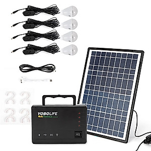 Solar Generator Lighting System, Portable Solar Panel Kit Solar Power Generator Lighting Kit Emergency Power Supplies for Home & Outdoor Camping, AC 110-220V, 4 LED Bulbs