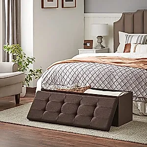 SONGMICS Storage Ottoman Bench, Foldable Ottoman Foot Rest, 15 x 43 x 15 Inches, End of Bed Bench, Storage Chest, Load up to 660 lb, for Living Room, Bedroom, Entryway, Chestnut Brown ULSF77BR