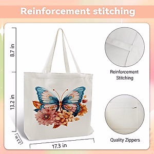 FILASLFT Butterfly Paint by Numbers Tote Bag, Paint by Number for Adults Canvas, Canvas Bag for Women School Student Shopping 17.71x13.38 Inch