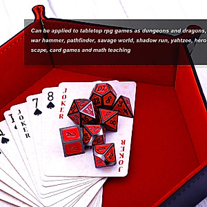 Bememo Polyhedral Metal Dices Set Zinc Alloy with Enamel Solid Metal Compatible with DND Game, Tabletop RPG, Dungeons and Dragons, Math Teaching, 7 Pieces Dice Set with Black Velvet Bag (Black Red)