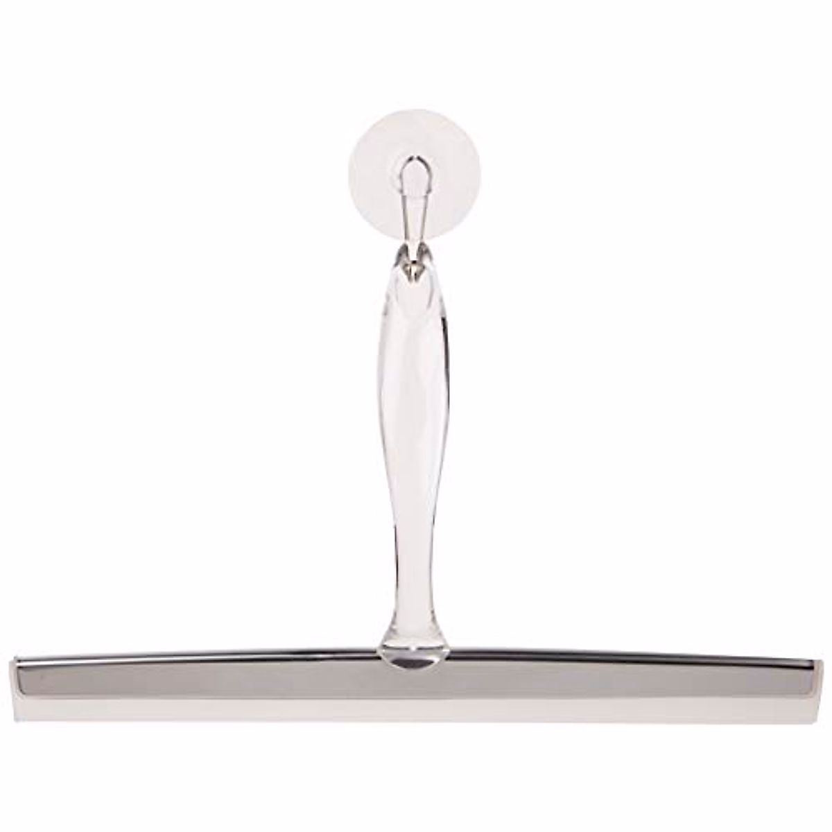 iDesign Zia Metal and Plastic Bathroom Squeegee for Shower, Glass Doors, Floors, Mirrors, with Suction Hook Holder , 12 Inches, Clear and Stainless Steel