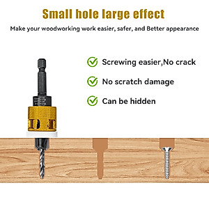 5 Pcs Countersink Drill Bit Set with Low Friction Depth Stop, HSS M2 Bits Tapered Head 1/8" 9/64" 5/32" Drill+3/8” 82° Counter-Bore,11/64" 3/16" Drill+ 1/2" 82° Counter Bore,1/4” Hex Shank(Yellow)