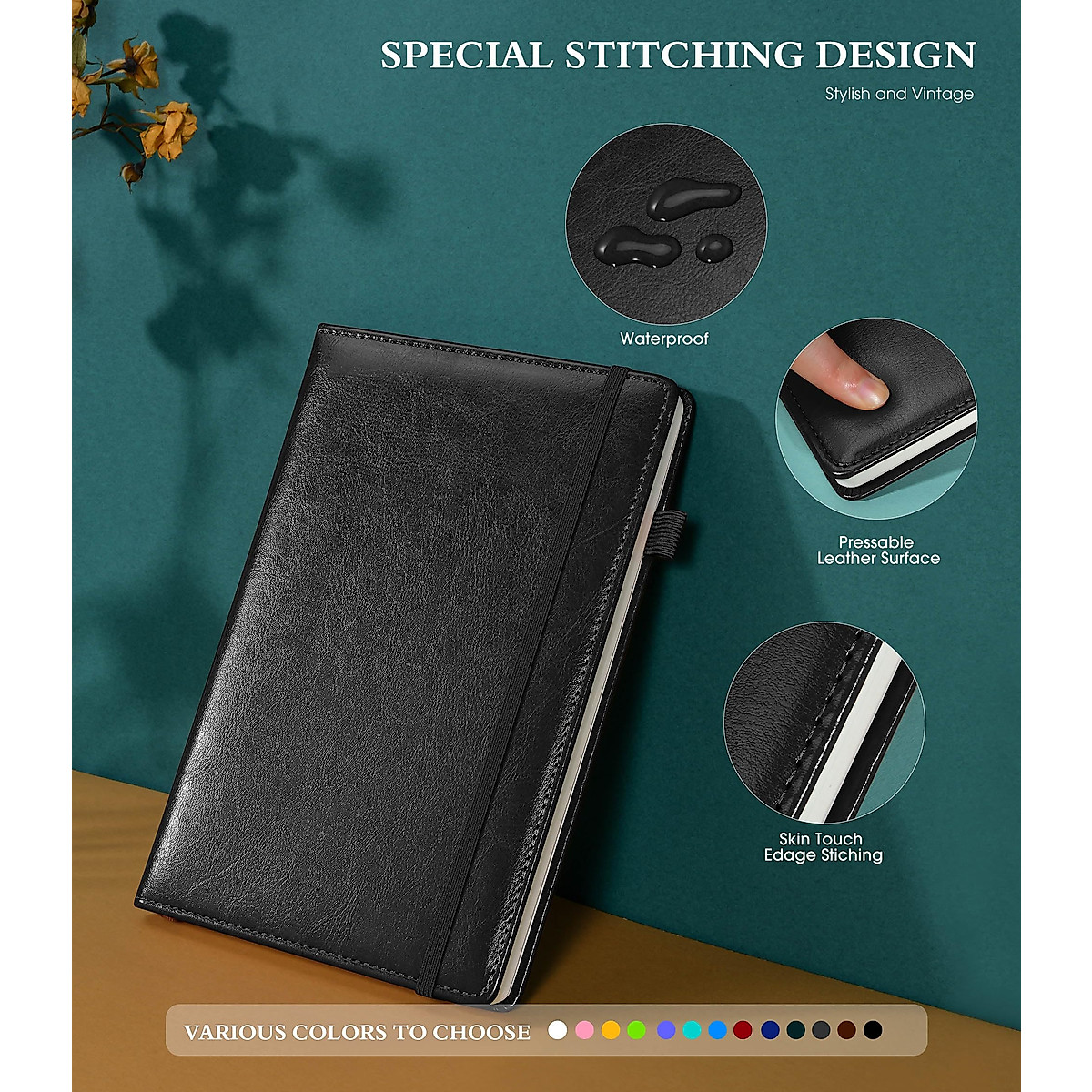 Ansopu Lined Journal Notebook for Writing, A5 100 GSM Thick Paper, Leather Hardcover Journal for Woman Men, Travel Journal Diary 160 Pages(5.75'' X 8.38'' Black)