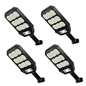 Solar Outdoor Lights, 4 Pack 279 Led Remote Control Wireless Led Solar Street Lights Outdoor, Ip65 Waterproof Motion Sensor Solar Security Wall Light with 3 Modes for Garden, Street, Yard, Garage