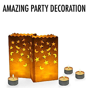 Serdokntbig 20 pcs White Luminary Candle Bags Special Lantern Luminary Bag Stars Moon Durable Reusable Fire-Retardant Cotton Material Wedding Valentine Reception Engagement Event Marriage Proposal