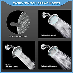 SparkPod High Pressure 3-Function Rain Shower Head - Luxury Modern Look - 3.75" Wide Angle Rainfall Showerhead - No Hassle Tool-less 1-Min Installation (Luxury Polished Chrome)