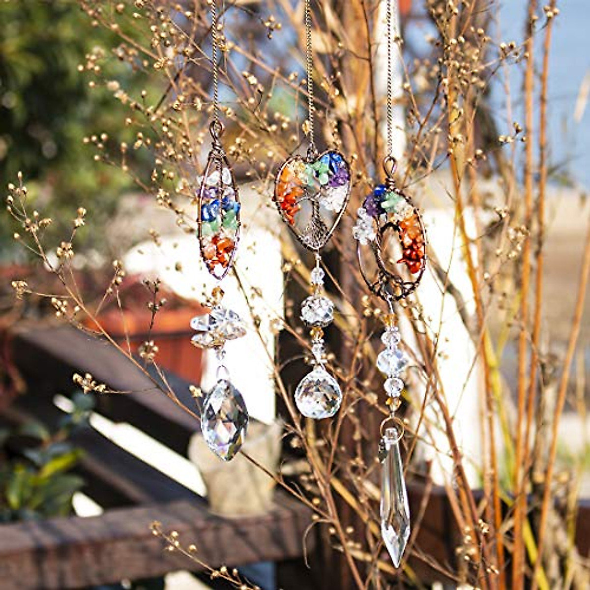 H&D HYALINE & DORA Handmade Chakra Suncatcher Window Hanging Crystal Drop Prism Ornaments,Pack 3pcs