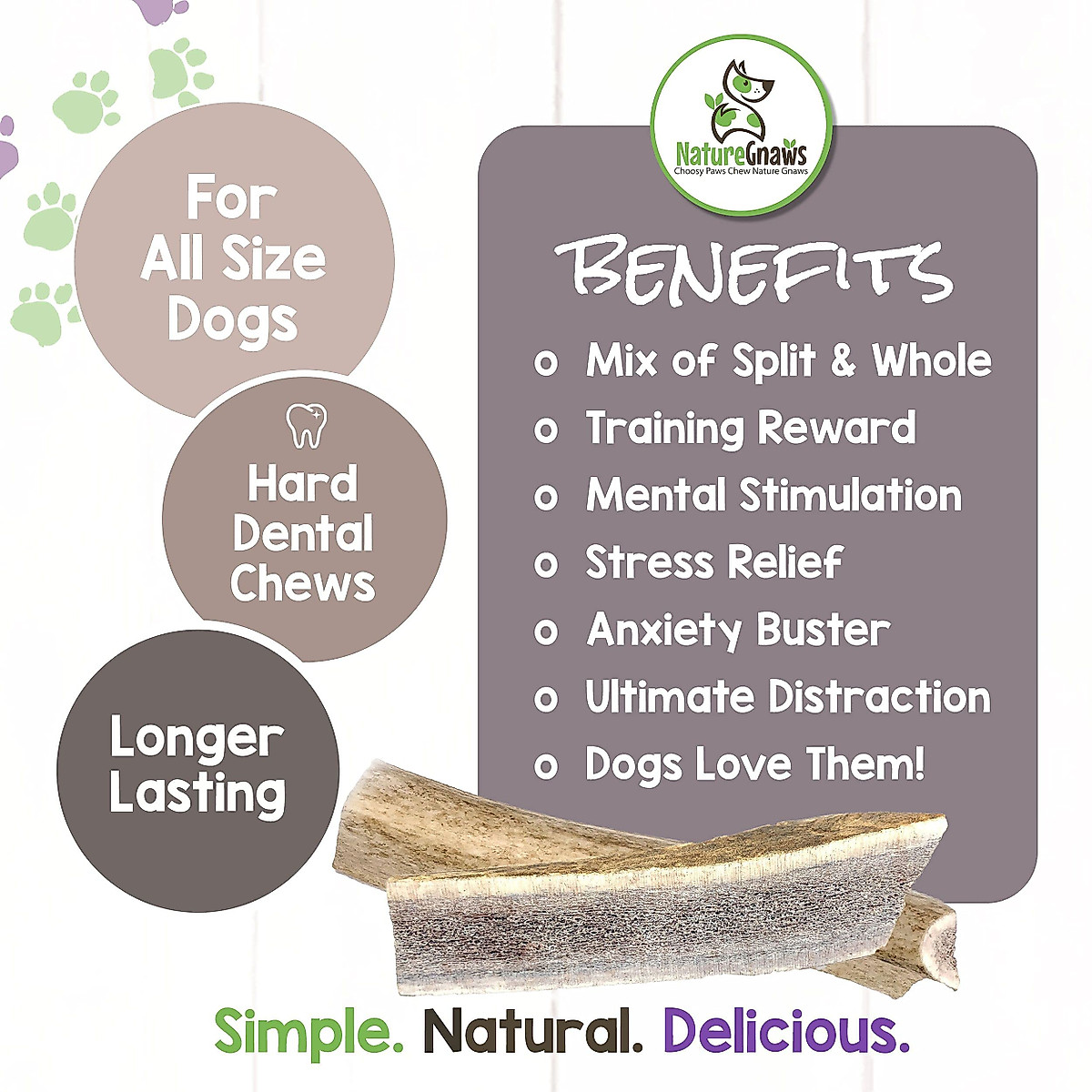 Nature Gnaws USA Elk Antlers for Dogs 5-8" (3 Count) - Mix of Split and Whole Pieces - Long Lasting for Aggressive Chewers - Natural Dog Chew Bones