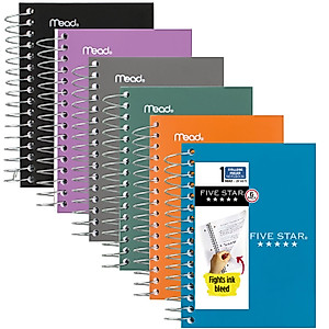 Five Star Spiral Notebooks, Fat Lil' Pocket Notebook, 6 Pack, College Ruled Paper, Fights Ink Bleed, Water Resistant Cover, 3-1/2" x 5-1/2", Small, 200 Sheets, Assorted Colors (38027)