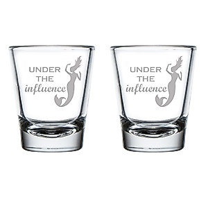 MIP Set of 2 Shot Glasses 1.75oz Shot Glass Under The Influence Mermaid Funny
