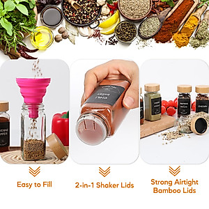 36pcs 4oz Spice Jars with Bamboo Lids, Glass Spice Jars with Labels, Empty Spice Containers Square Spice Bottles with Shaker Lids, Funnel, Chalk Pen and Brush