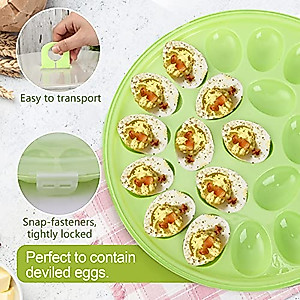HANSGO Deviled Egg Tray Platter, Round Egg Tray Devil Egg Carrier with Lid for Party Favor Thanksgiving Table, 22 Egg Slots