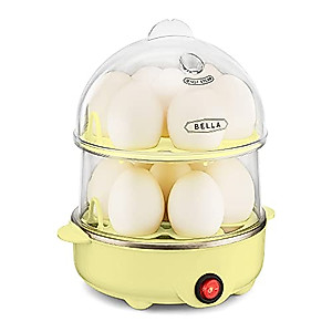 BELLA Double Tier Egg Cooker, Rapid Boiler & Poacher, Meal Prep Essential, Family Sized Meals: Make Up To 14 Large Boiled Eggs, Dishwasher Safe Parts, Poaching Tray Included, Yellow