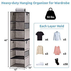 YOUDENOVA Hanging Closet Organizer and Storage, Two 3-Shelf Separable Closet Organizer, Hanging Shelves for Dorm, RV, Gray