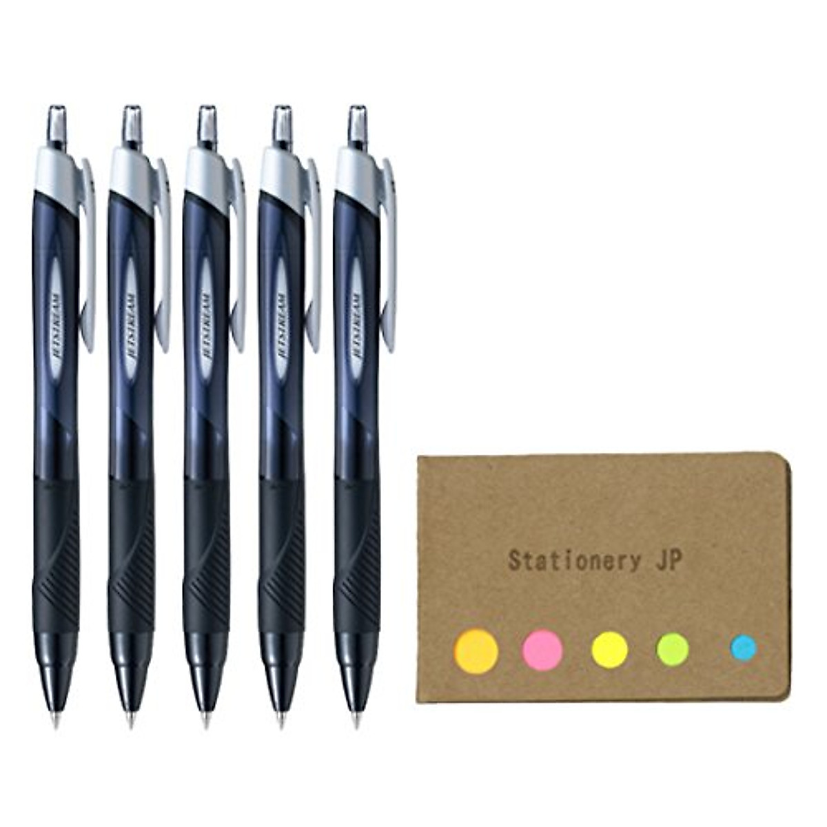 Jetstream Retractable Ballpoint Pen, Ultra Micro Point 0.38mm, Black Ink, 5-Pack, Sticky Notes Value Set