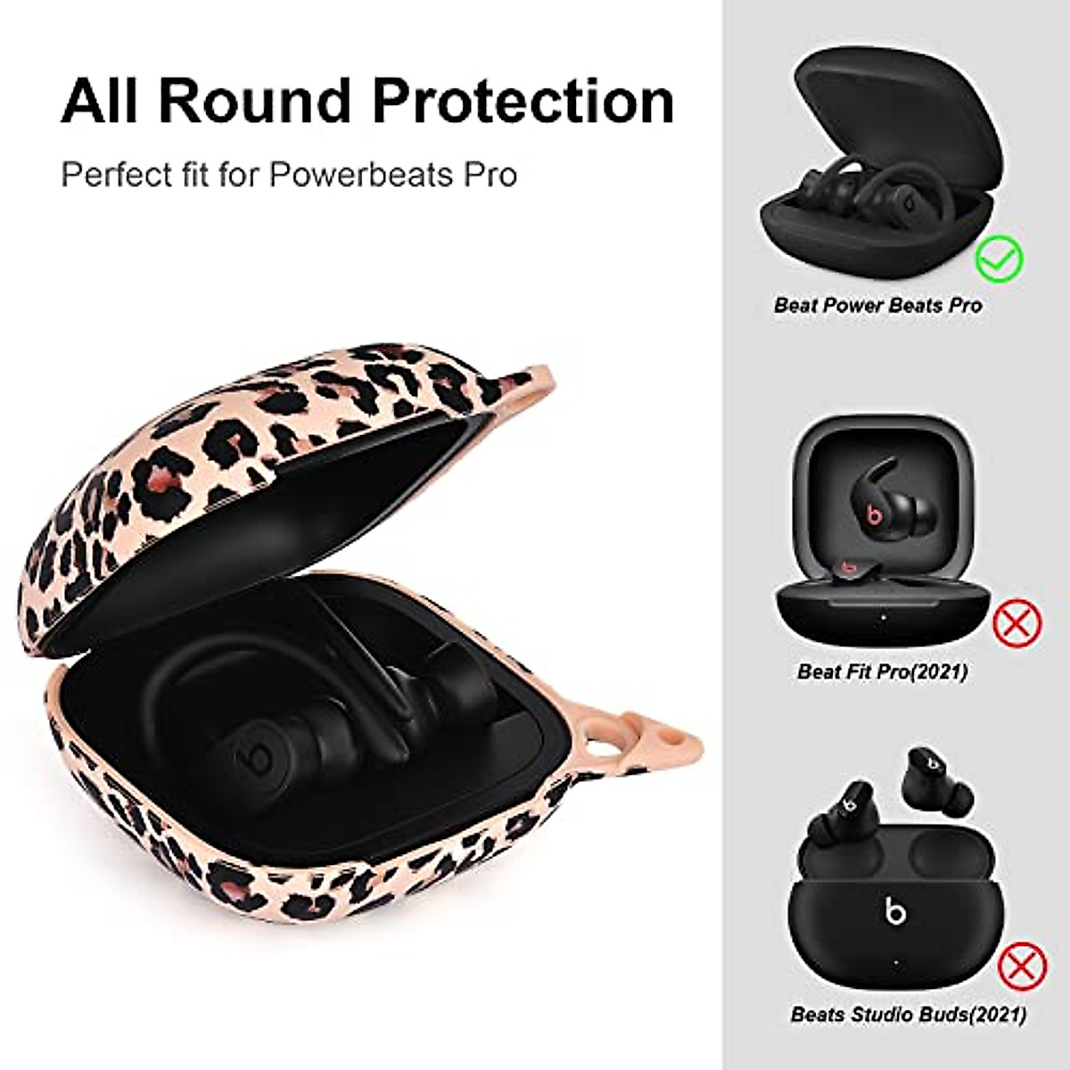 AIRSPO Silicone Case Cover for Powerbeats Pro Anti-Lost & Shockproof Easy Carrying Protective Case with Keychain (Leopard Print)
