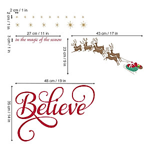 ufengke "Believe Quote Wall Stickers Santa Claus Reindeer Snowfalkes Window Clings Decal for Showcase Home Decor Merry Christmas Decoration