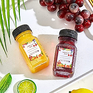 Potchen 100 Pcs 4 oz Empty Plastic Juice Bottles with Caps Mini Clear PET Water Reusable Drink Containers Lids for Juice, Smoothie, Milk, Tea and Homemade Beverages Labels, Funnels Brush