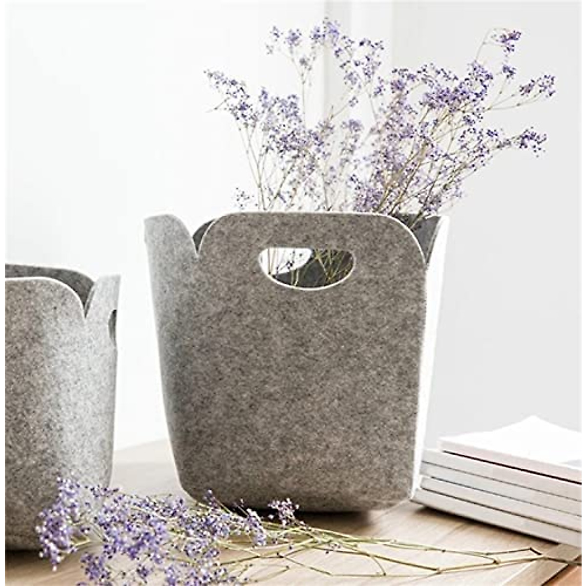 Foldable Felt Fabric Storage Basket, Convenient Box Organizer with Carry Handles for Office Bedroom Closet Babies Nursery Toys DVD Laundry Organizing (1 Pcs Medium)