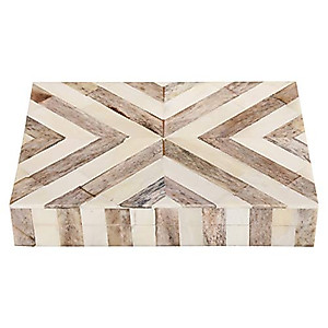 Handicrafts Home Chevron Pattern Brown White Jewelry Organizer and Storage Box for Women Girls Gift Wrap Boxes 8x5x1.5