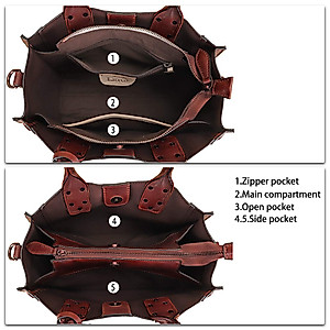 Genuine Leather Satchel Handbag for Women Vintage Handmade Shoulder Bag Cowhide Tote Purse (Coffee)